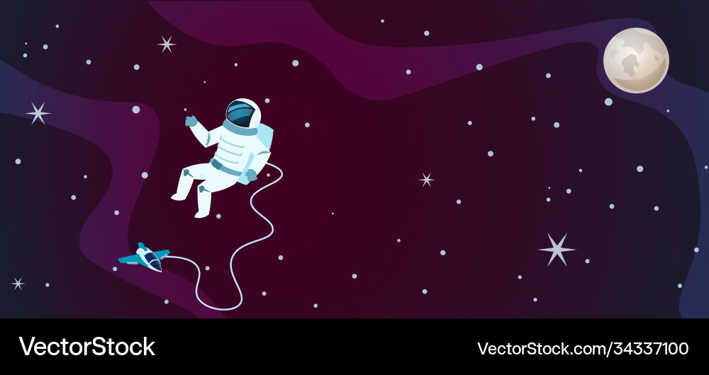 Cartoon space background sun system view shuttle Vector Image