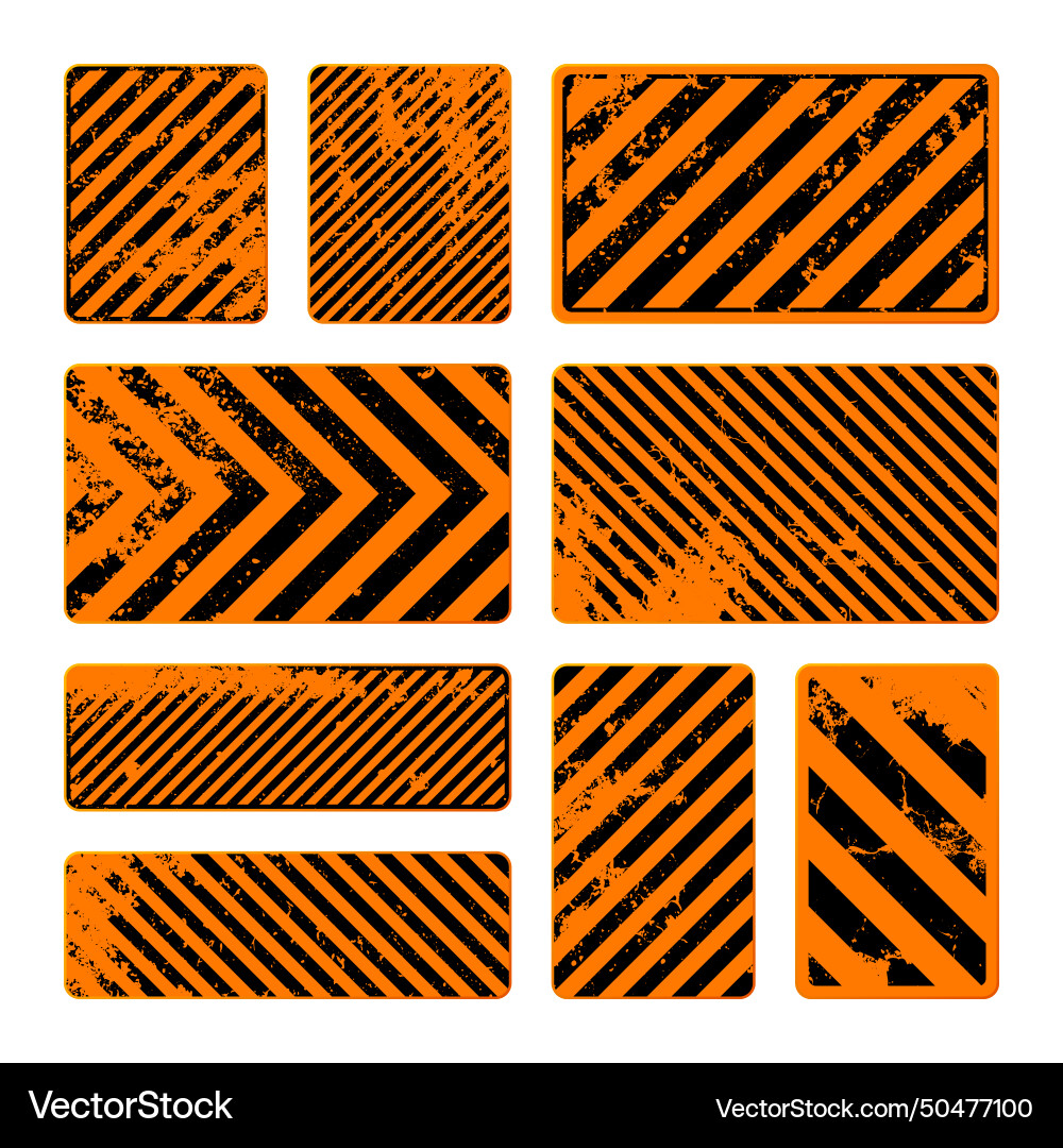 Orange grunge warning signs with diagonal lines Vector Image