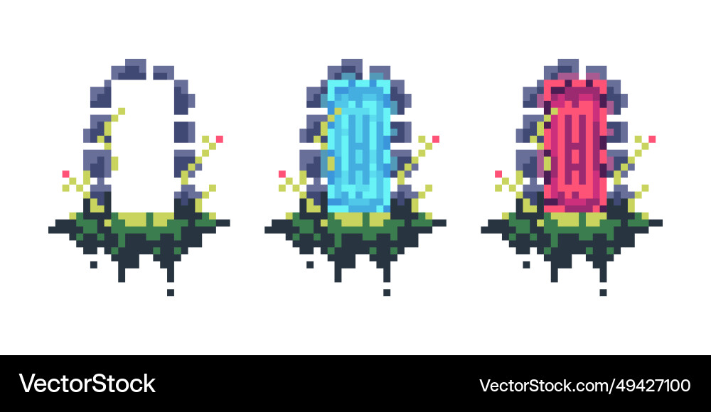 Pixel portals set magic fantasy glowing door Vector Image