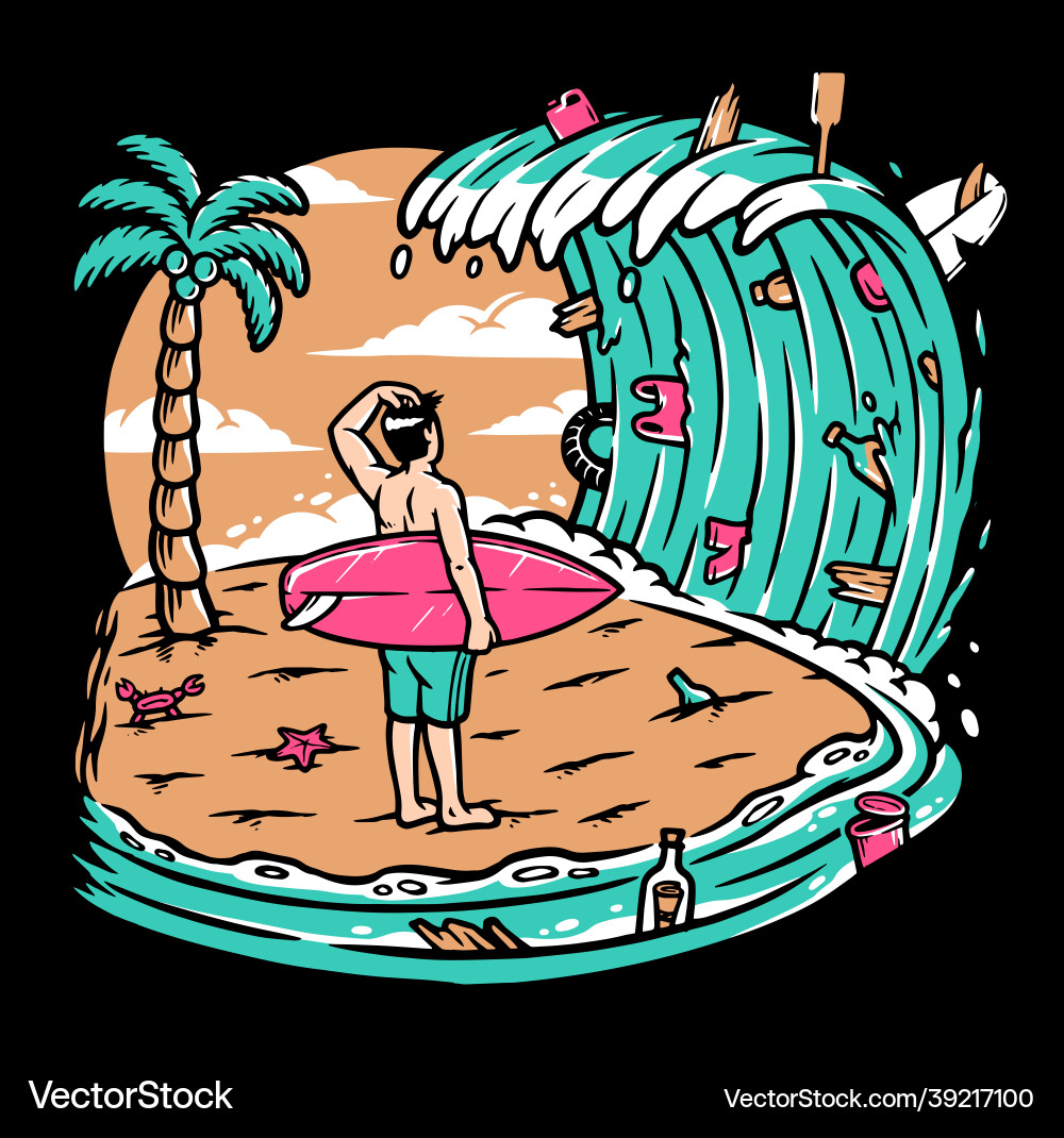 Polluted sea and beach view Royalty Free Vector Image
