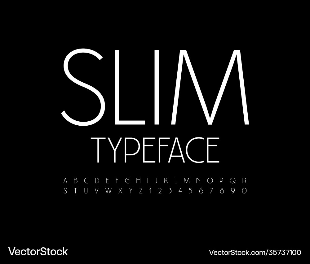 Slim typeface white alphabet letters and numbers Vector Image