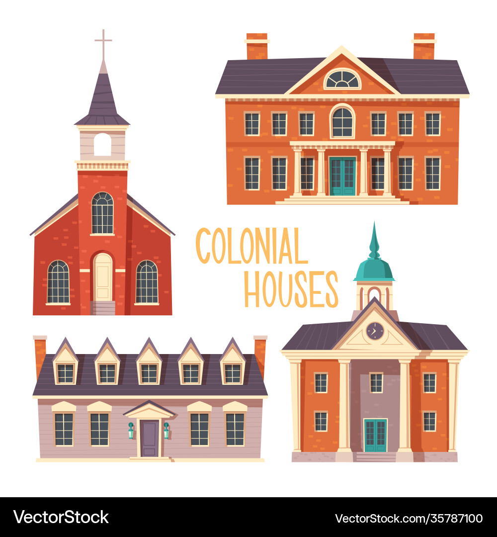 Urban retro colonial style building cartoon Vector Image
