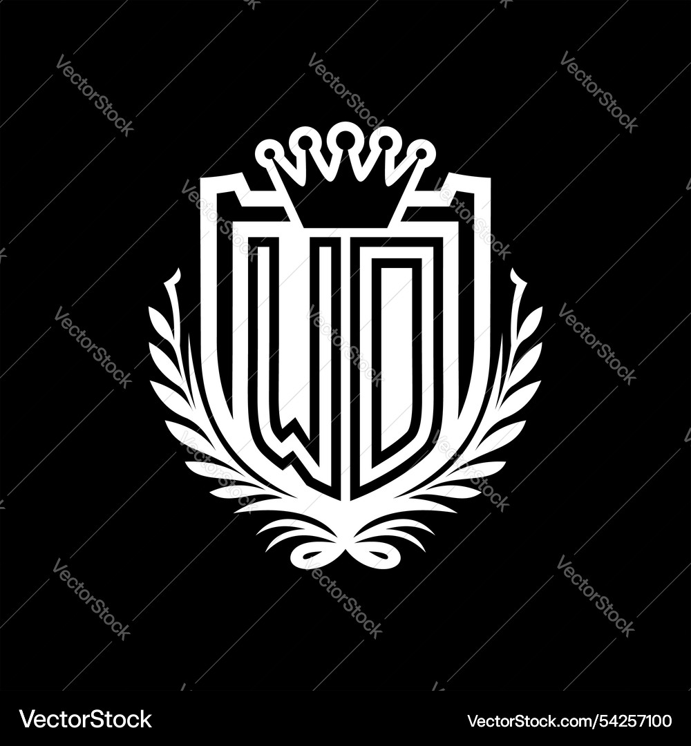 Wd letter logo heraldic shield shape with crown Vector Image