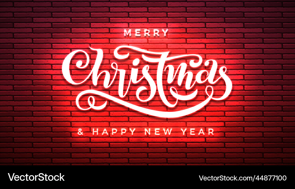 Year lettering neon sign brick wall Royalty Free Vector