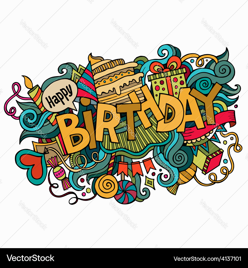 Birthday hand lettering and doodles elements Vector Image