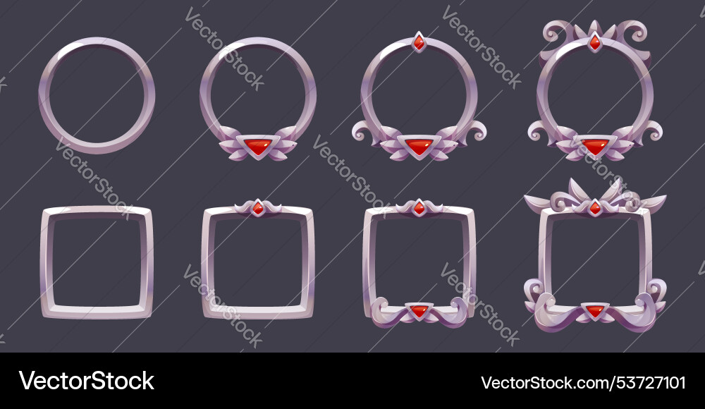 Fantasy medieval ui border metal frame design Vector Image