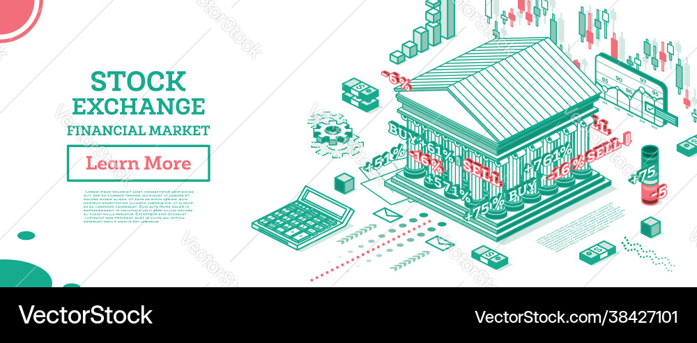 Isometric stock exchange building outline bank Vector Image