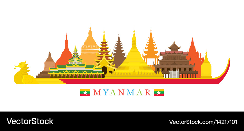 Myanmar architecture landmarks skyline Royalty Free Vector