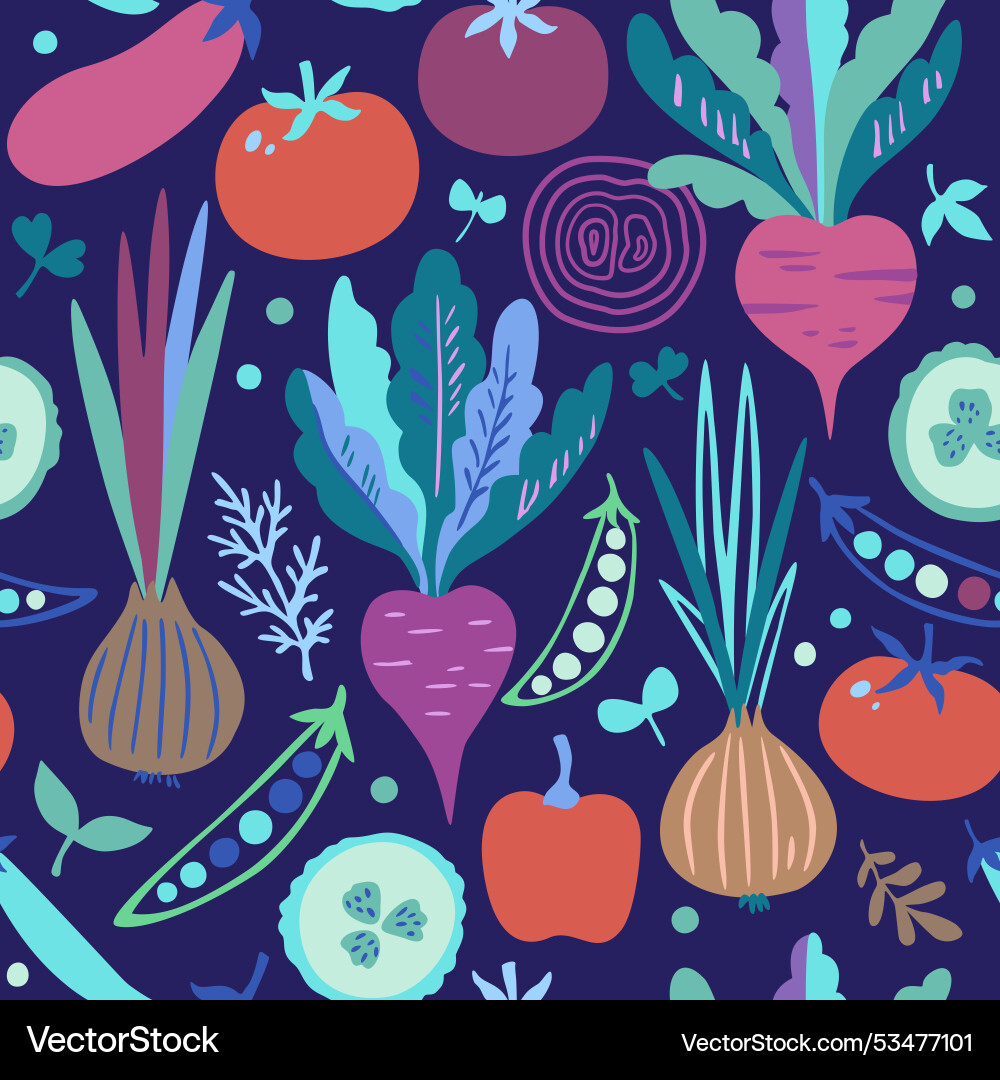 Seamless pattern with colorful doodle vegetables Vector Image