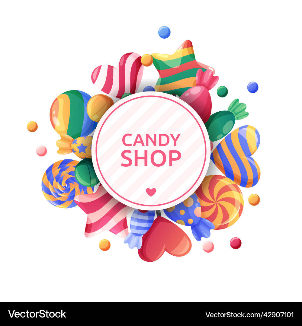 Sweet candy background 3d lollipop round frame Vector Image