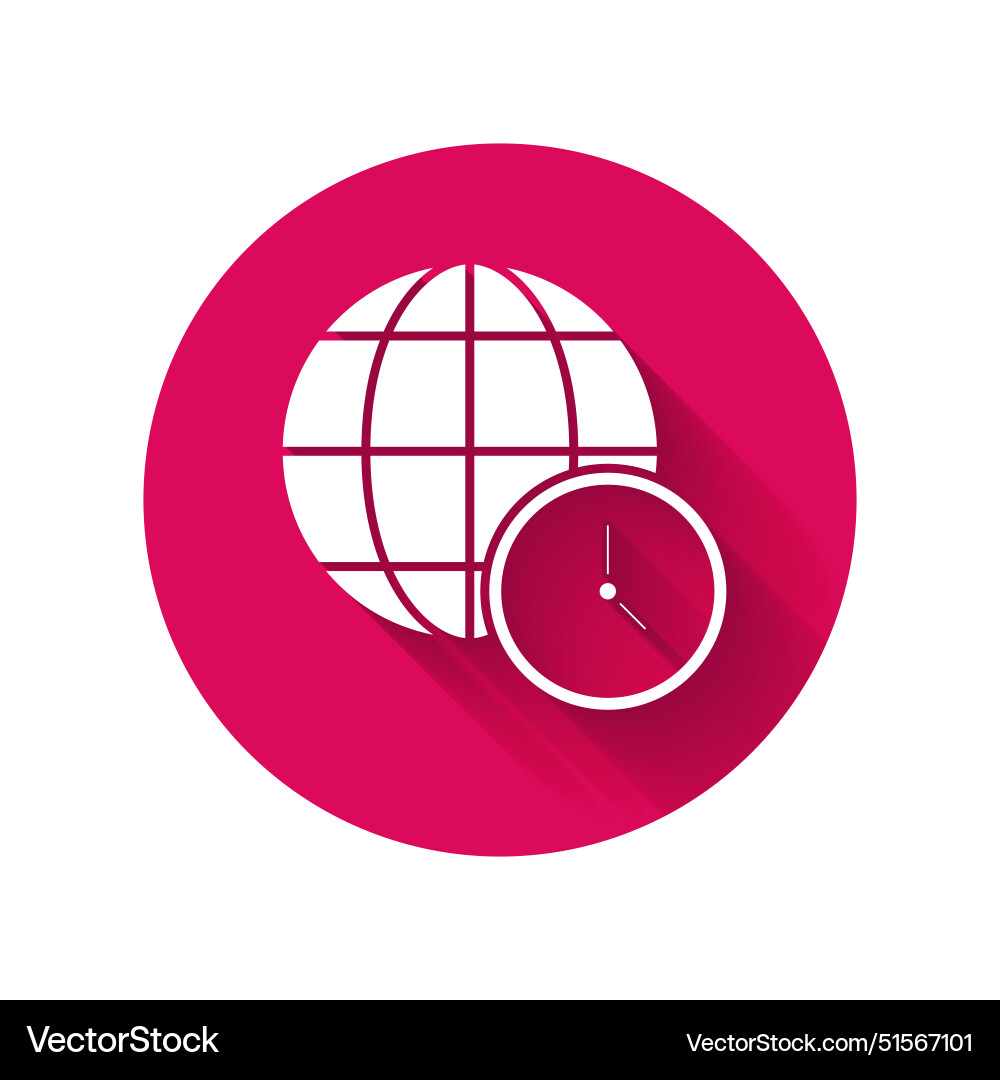 White world time icon isolated with long shadow Vector Image