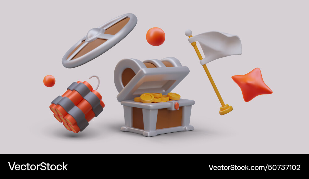 3d realistic dynamite shield treasure chest with Vector Image
