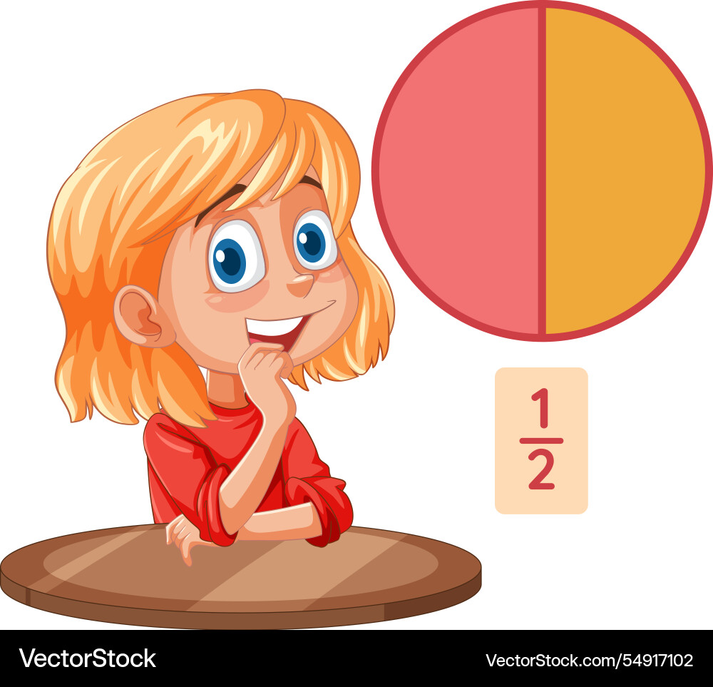 Child exploring fractions with colorful pie chart Vector Image