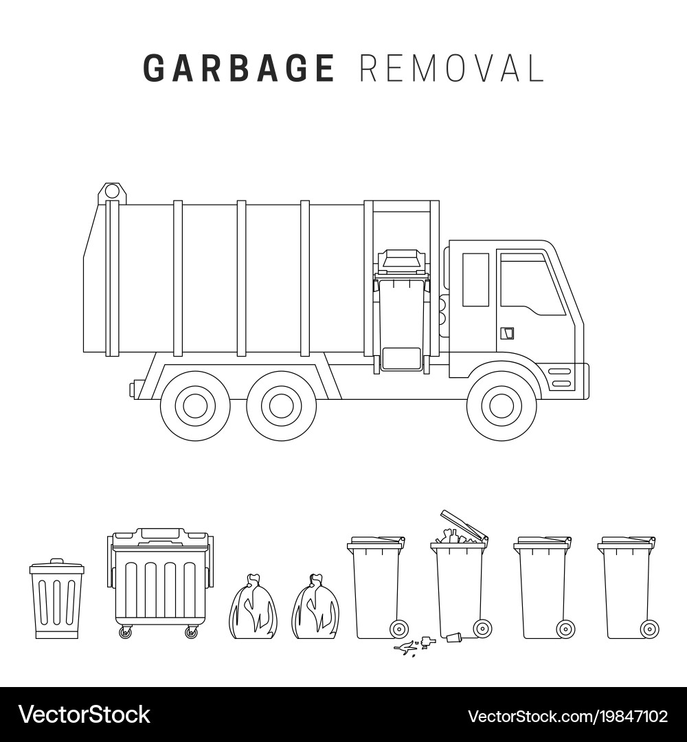 Garbage removal line drawing Royalty Free Vector Image