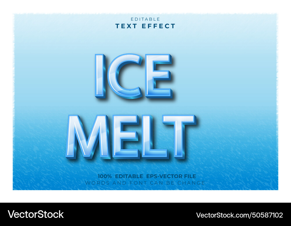 Ice melt editable text effect 3d cartoon style Vector Image