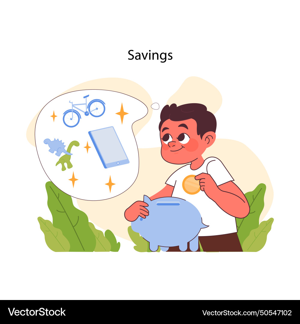 Personal savings concept cheerful boy deposits Vector Image