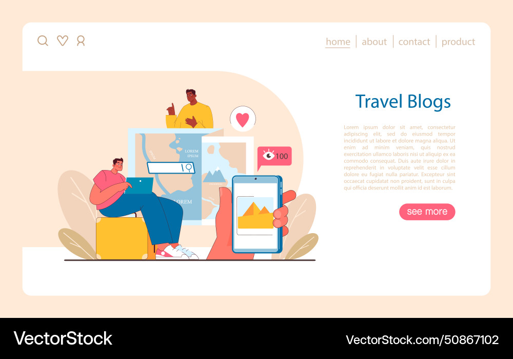 Travel blogging concept sharing journey Royalty Free Vector