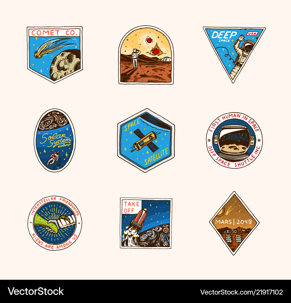 Vintage space logo exploration Royalty Free Vector Image
