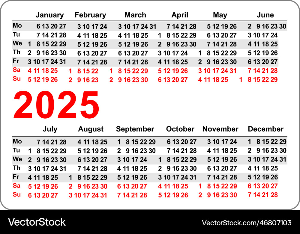 2025 simple horizontal pocket calendar grid Vector Image 2025 simple horizontal pocket calendar grid Vector Image