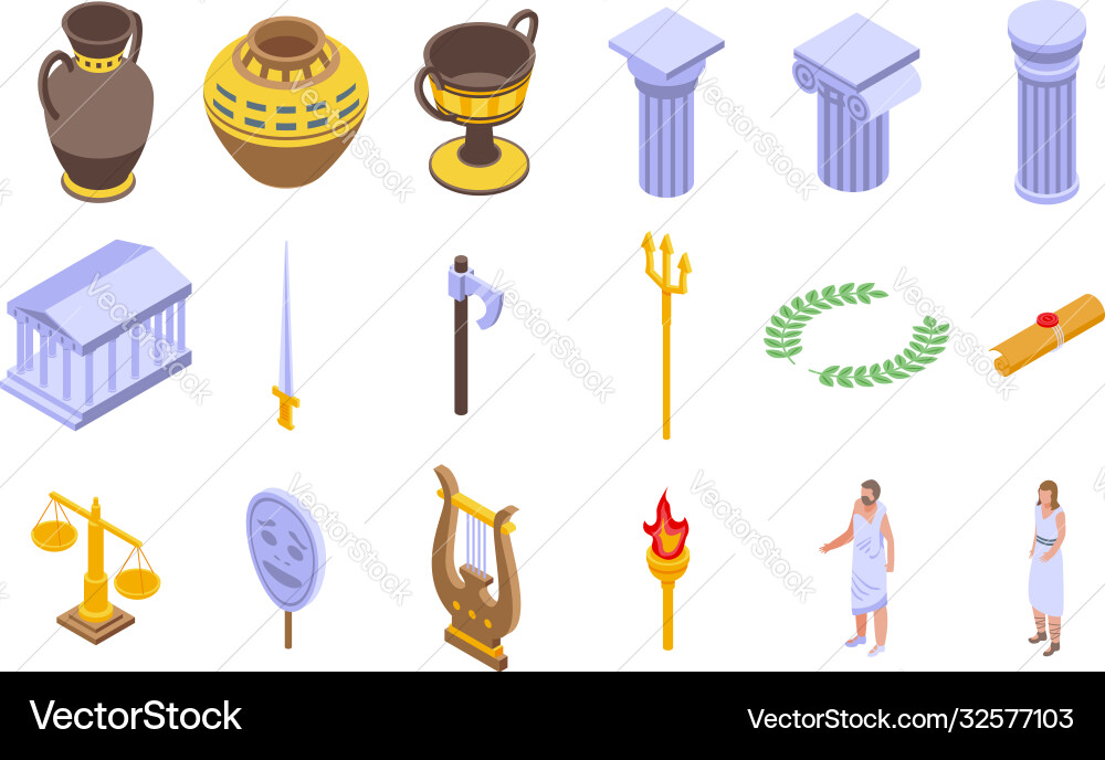 Ancient greece icons set isometric style Vector Image