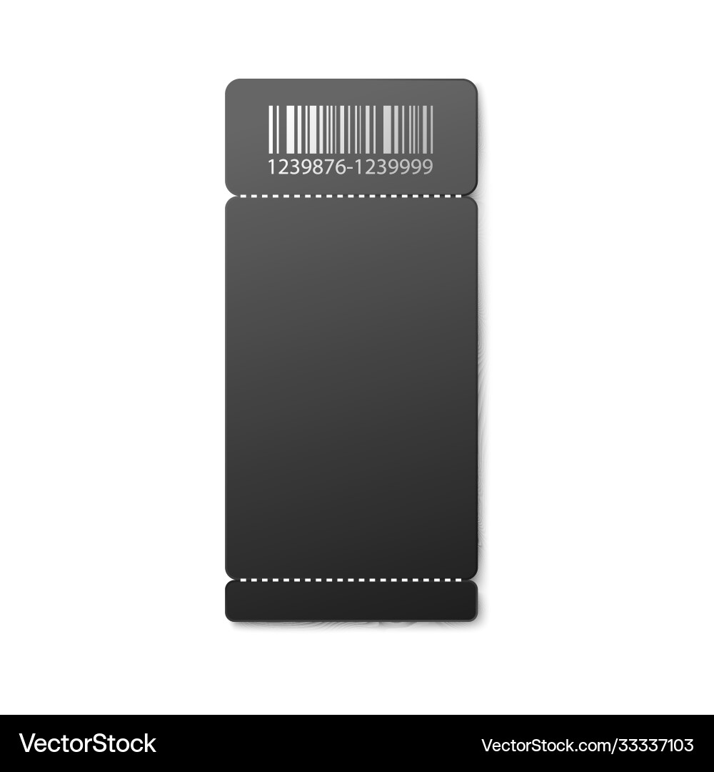Black empty ticket mockup with barcode realistic Vector Image
