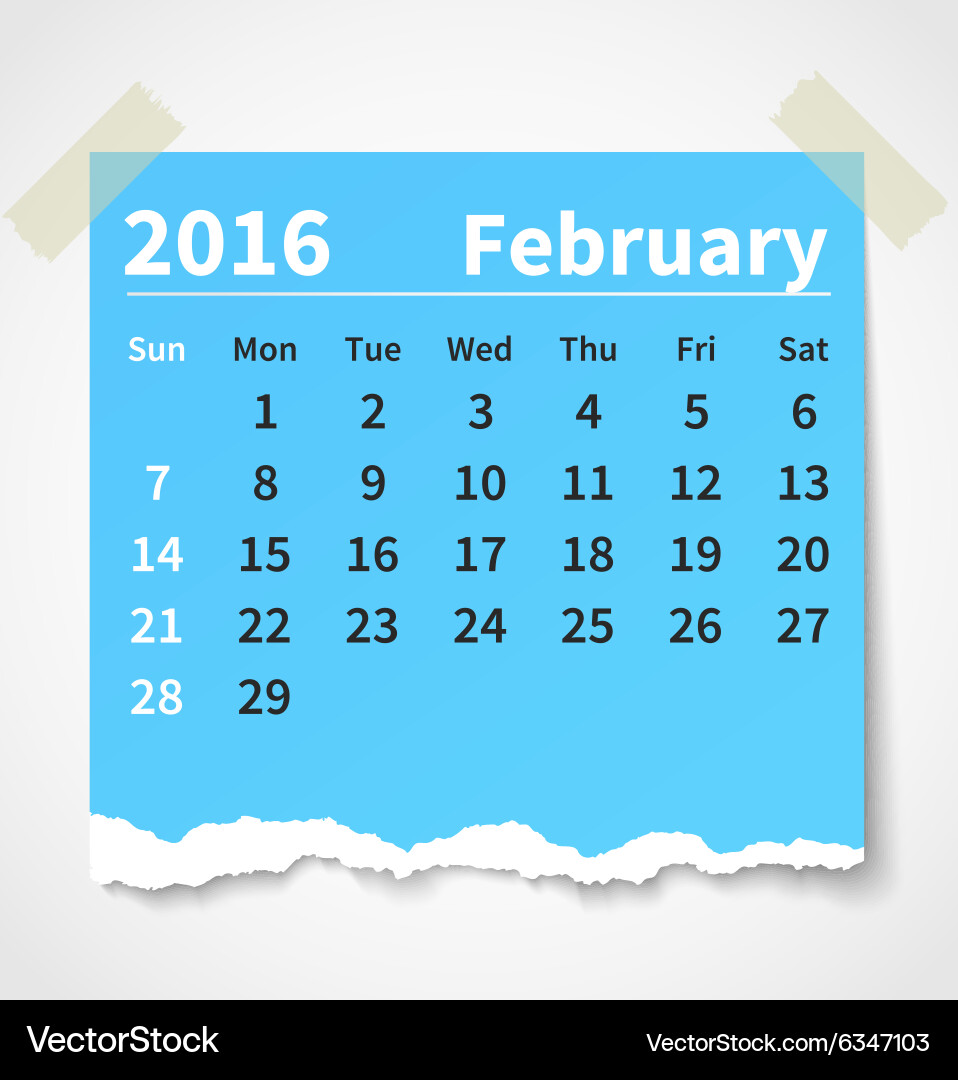 Calendar february 2016 colorful torn paper Vector Image