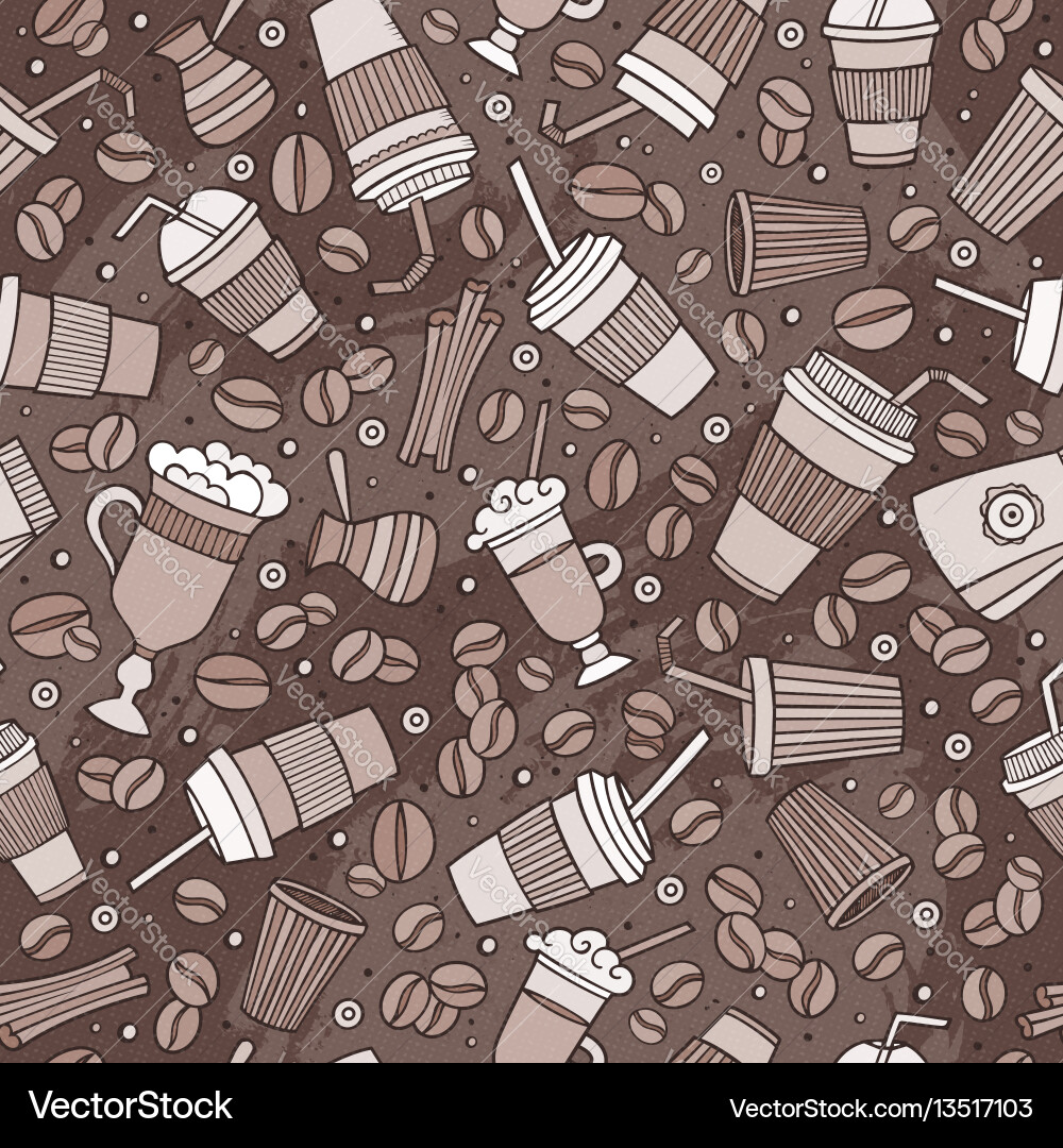 Cartoon hand-drawn coffee shop seamless pattern Vector Image