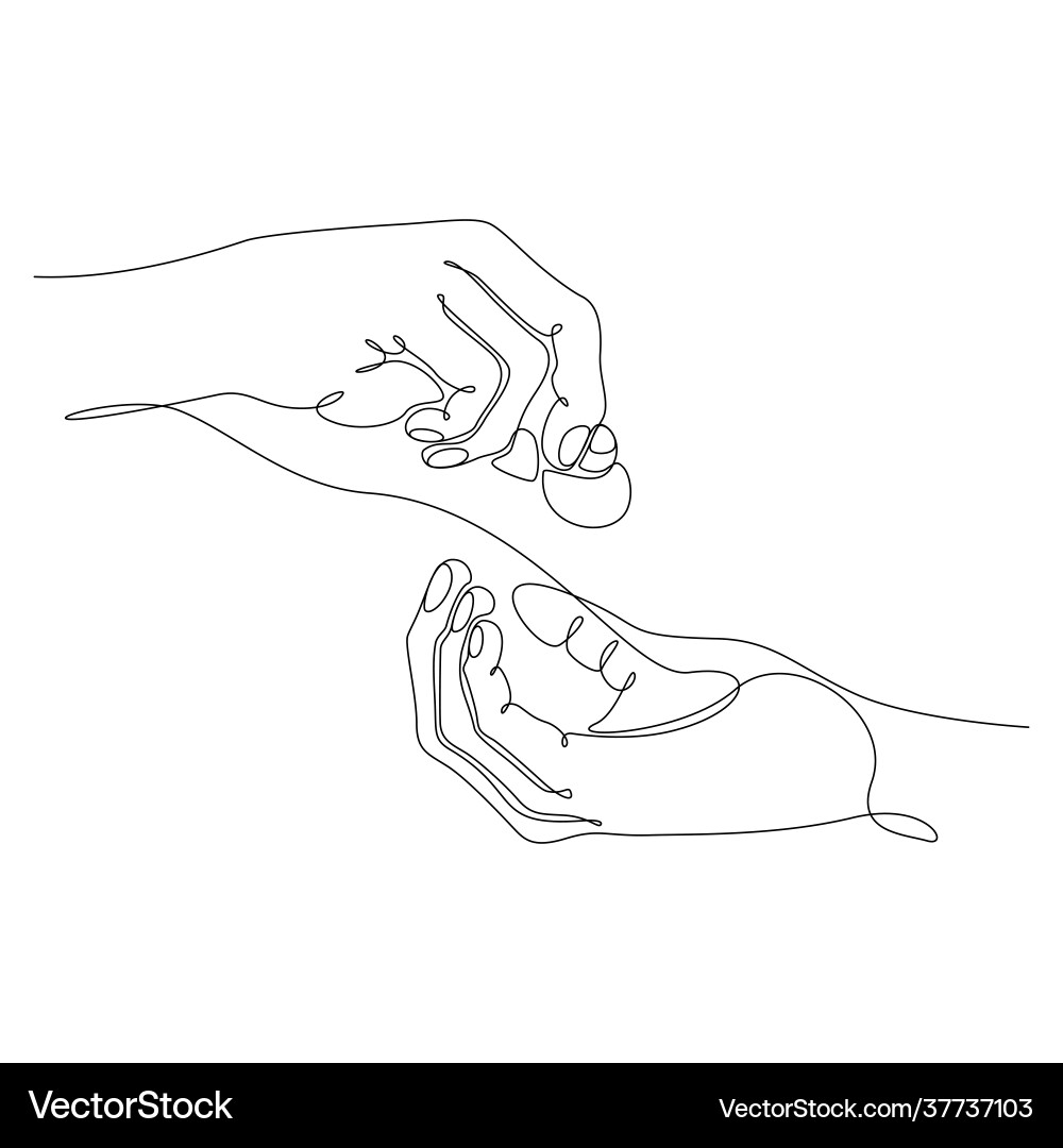 Continuous line drawing hand giving money coins Vector Image