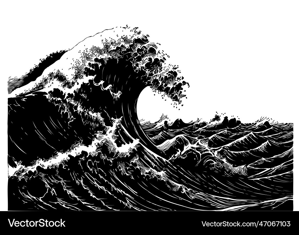 Hand-Drawn Sea Wave Sketch Royalty Free Vector Image