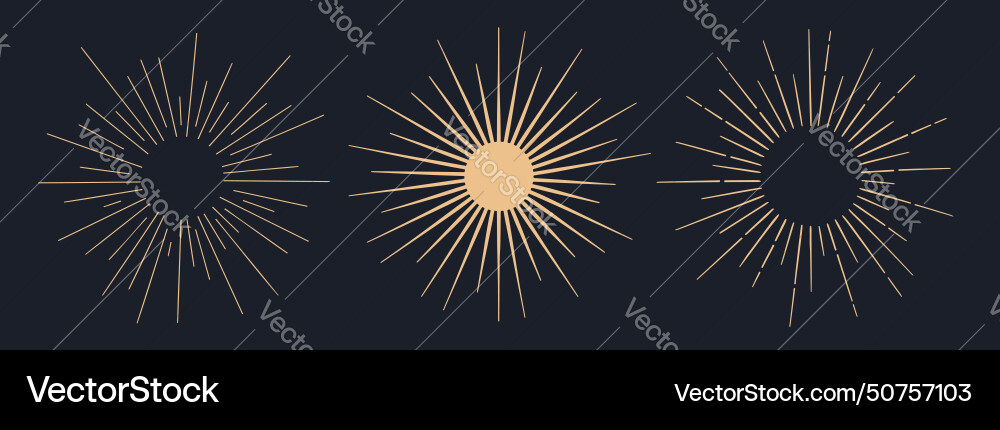Sunburst sun light ray vintage graphic set Vector Image
