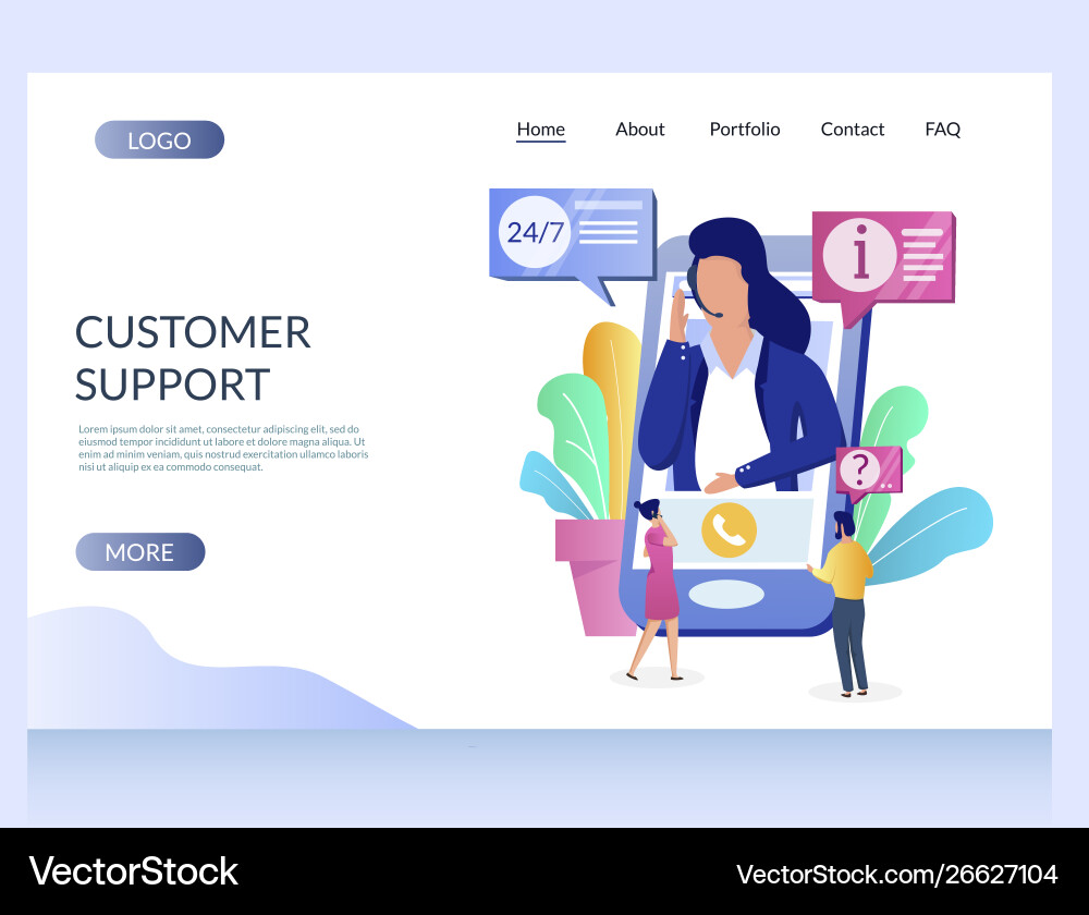 Customer support website landing page Royalty Free Vector