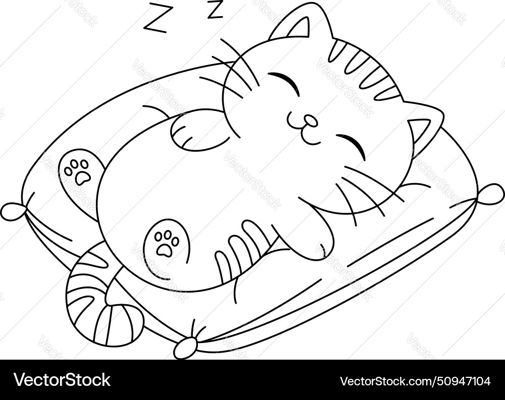 Cute sleeping cat coloring page Royalty Free Vector Image
