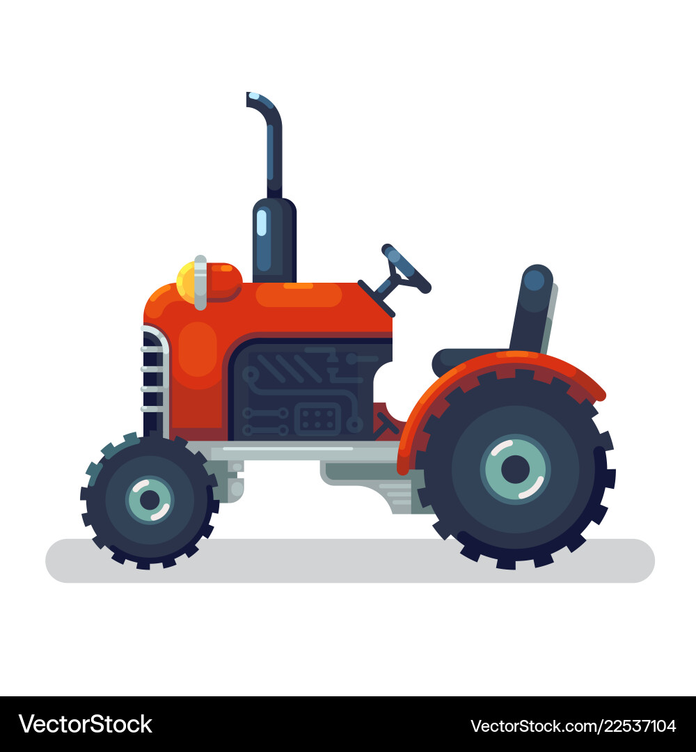 Flat red tractor in a style isolated Royalty Free Vector
