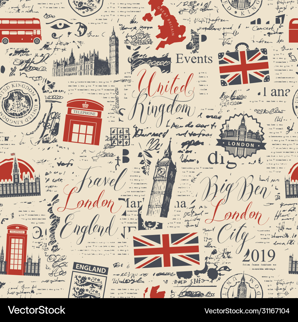 London & UK Pattern - Retro Style Royalty Free Vector