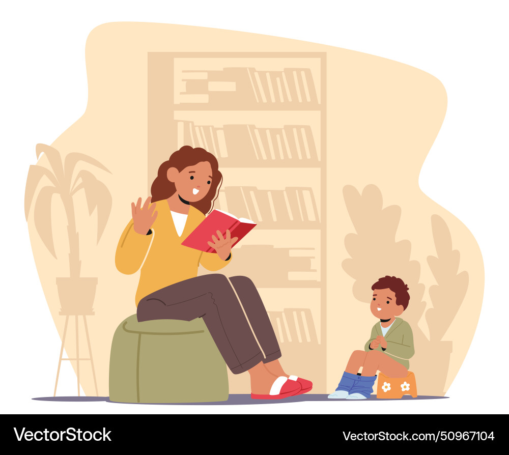 Nurturing mother character with book in hand Vector Image