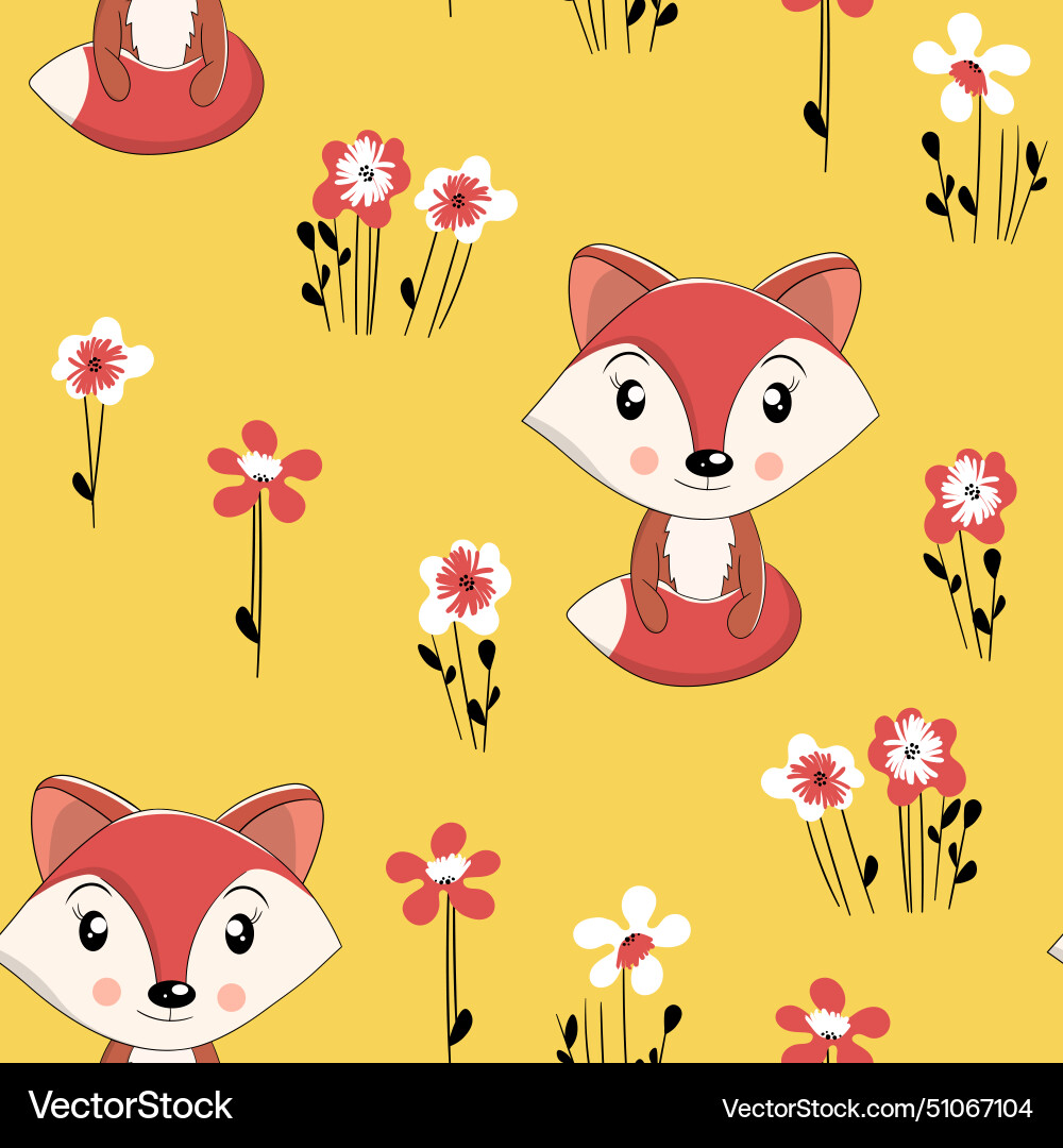 Seamless pattern with cute fox baby on color Vector Image