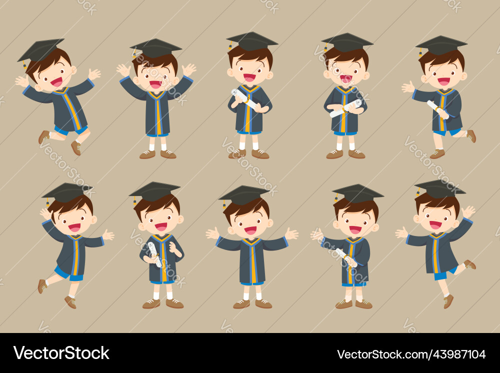 Smiling graduate students in graduation gowns Vector Image