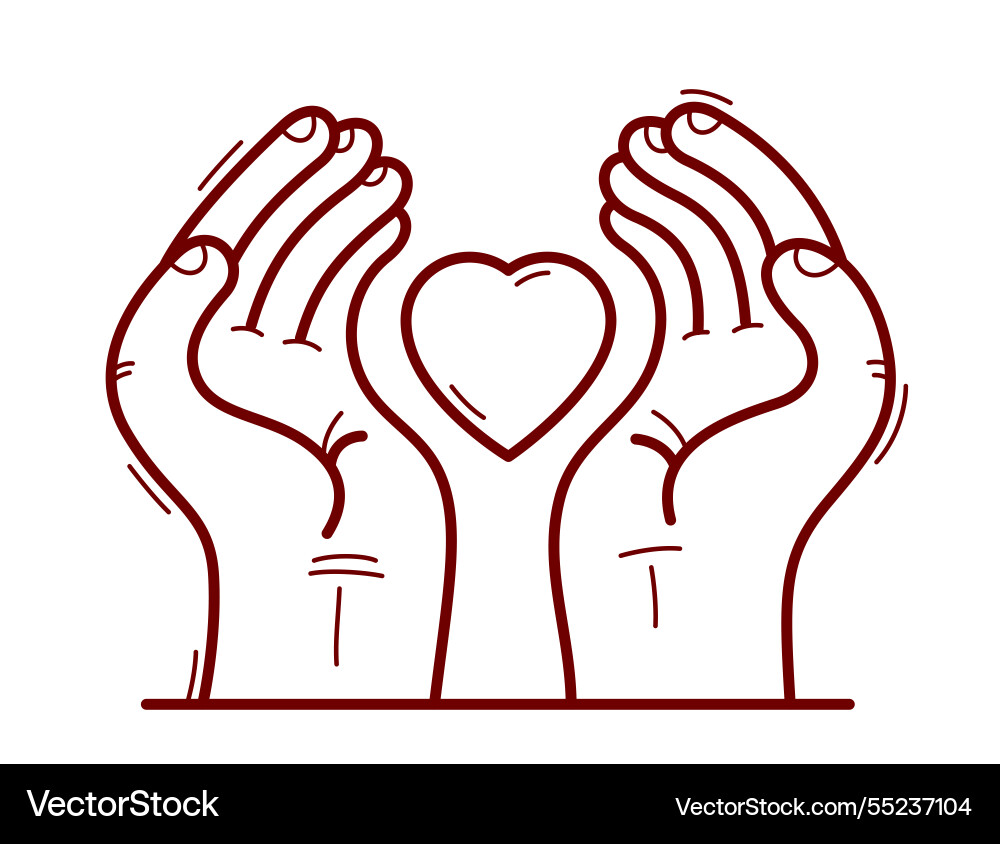 Two hands and human heart protecting showing Vector Image