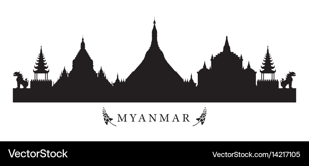 Myanmar landmarks skyline in black and white Vector Image