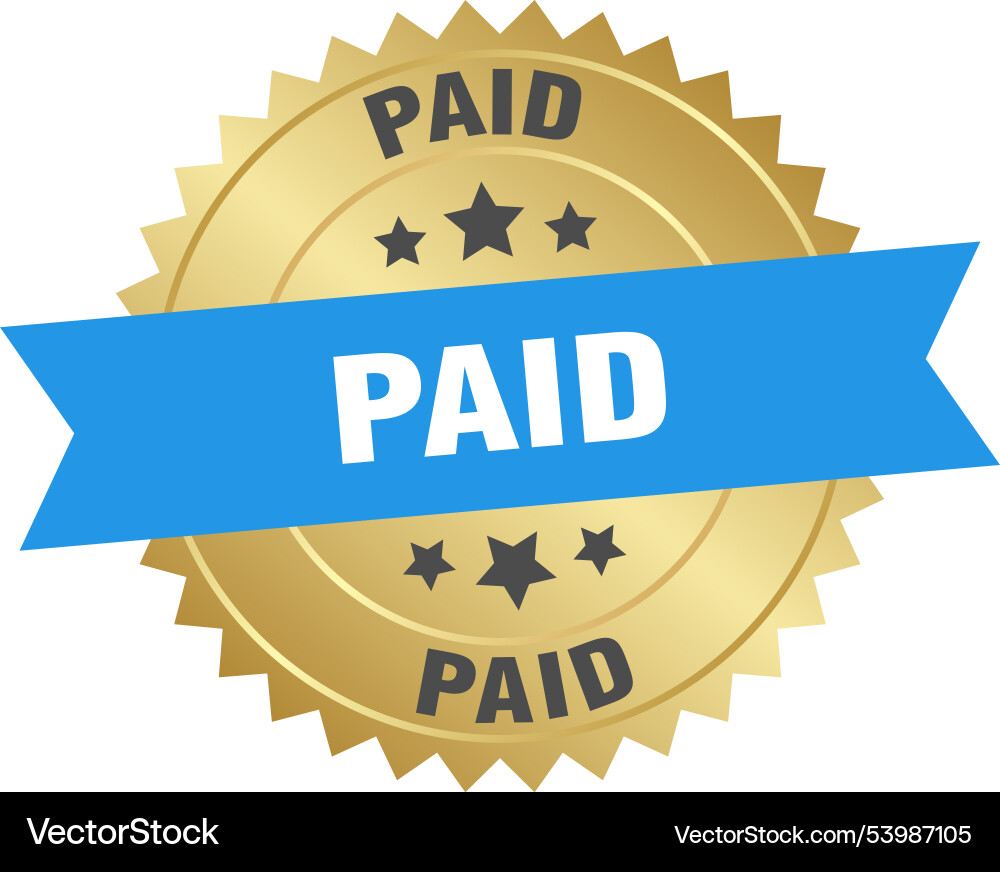 Paid round blue and gold label isolated Royalty Free Vector