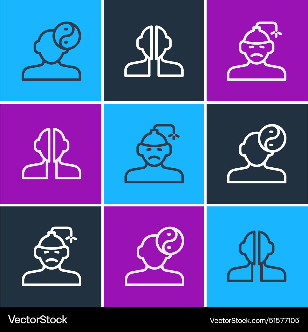 Set line yin yang symbol concussion headache Vector Image