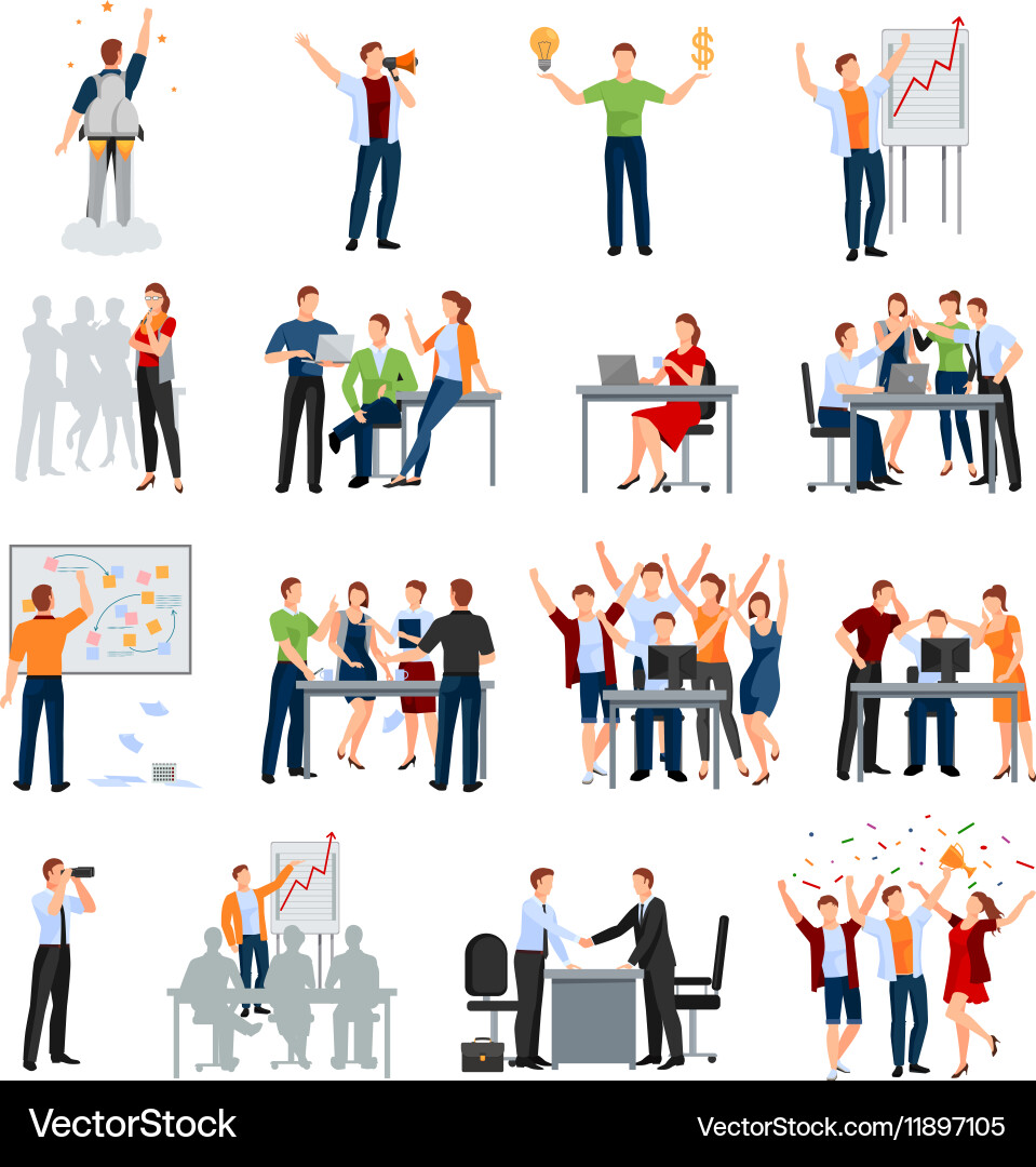 Startup people flat icons collection Royalty Free Vector