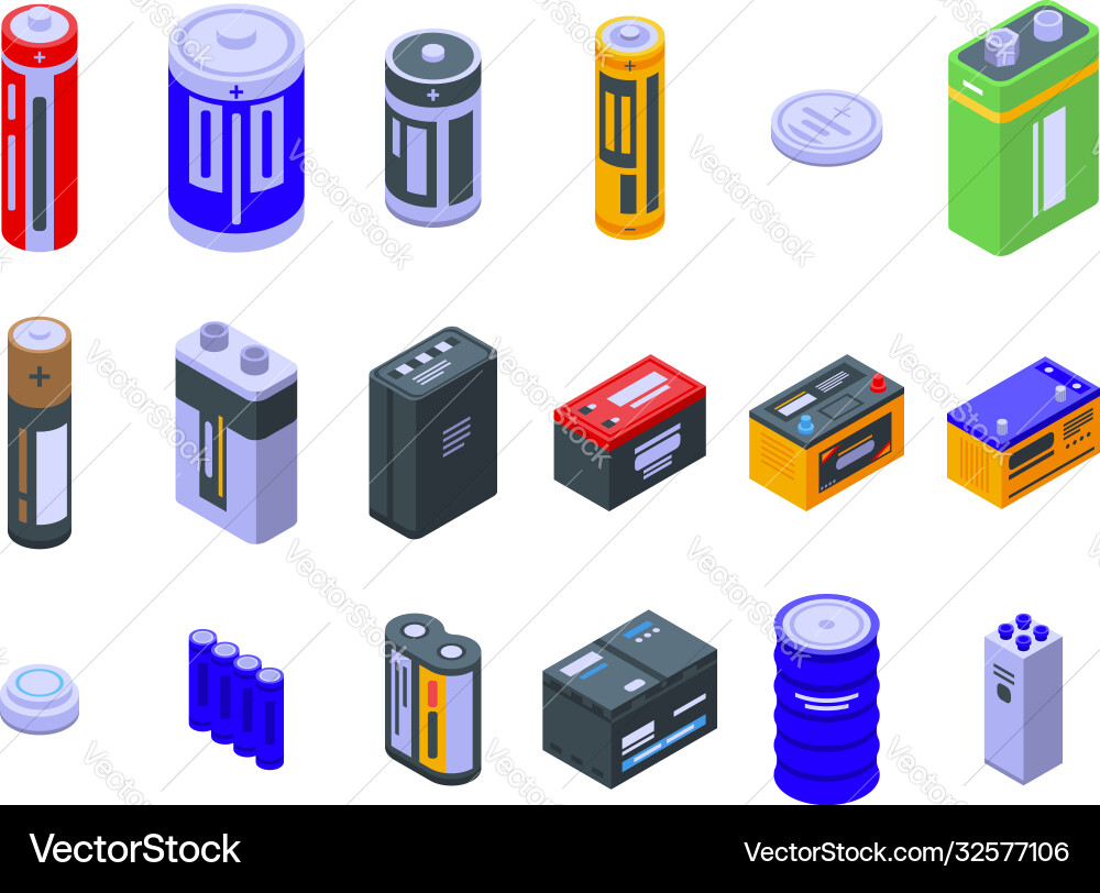Battery icons set isometric style Royalty Free Vector Image