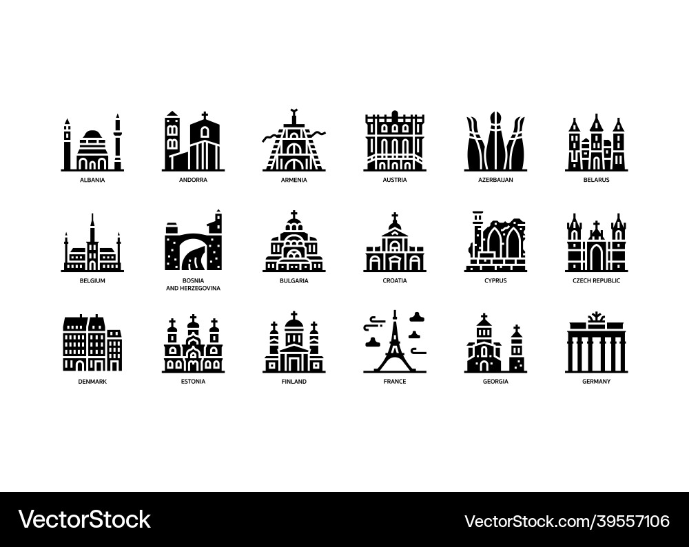 European cities landmarks icons set Royalty Free Vector