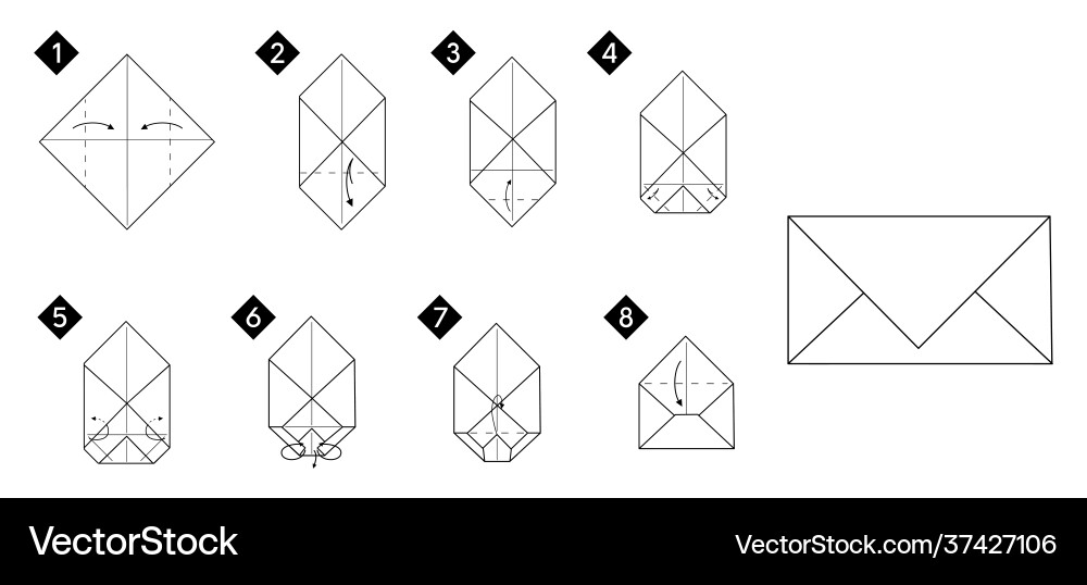 How to make a origami envelope step Royalty Free Vector