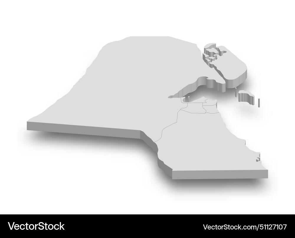 3d kuwait white map with regions isolated Vector Image