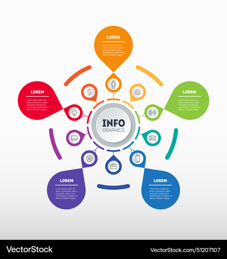 A 5-part cyclic infographic pie chart Royalty Free Vector