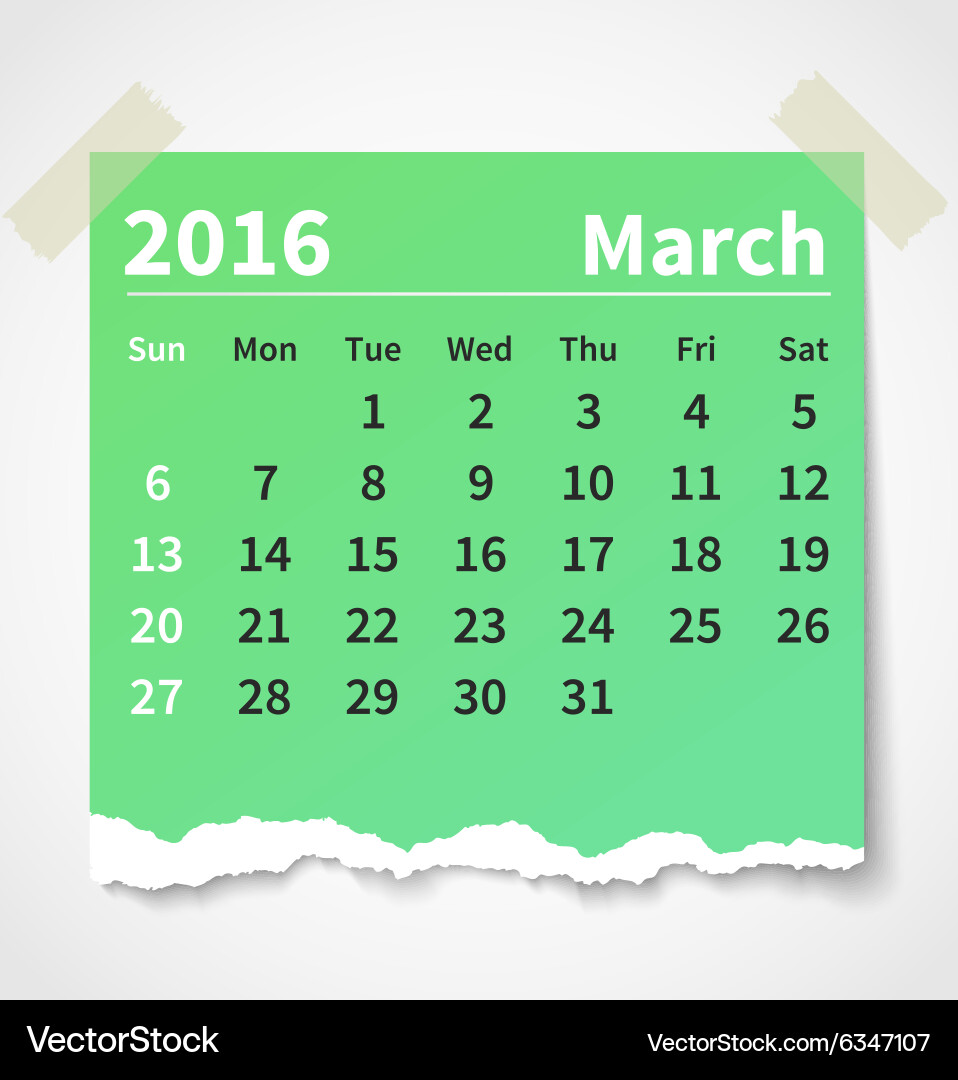 Calendar march 2016 colorful torn paper Royalty Free Vector