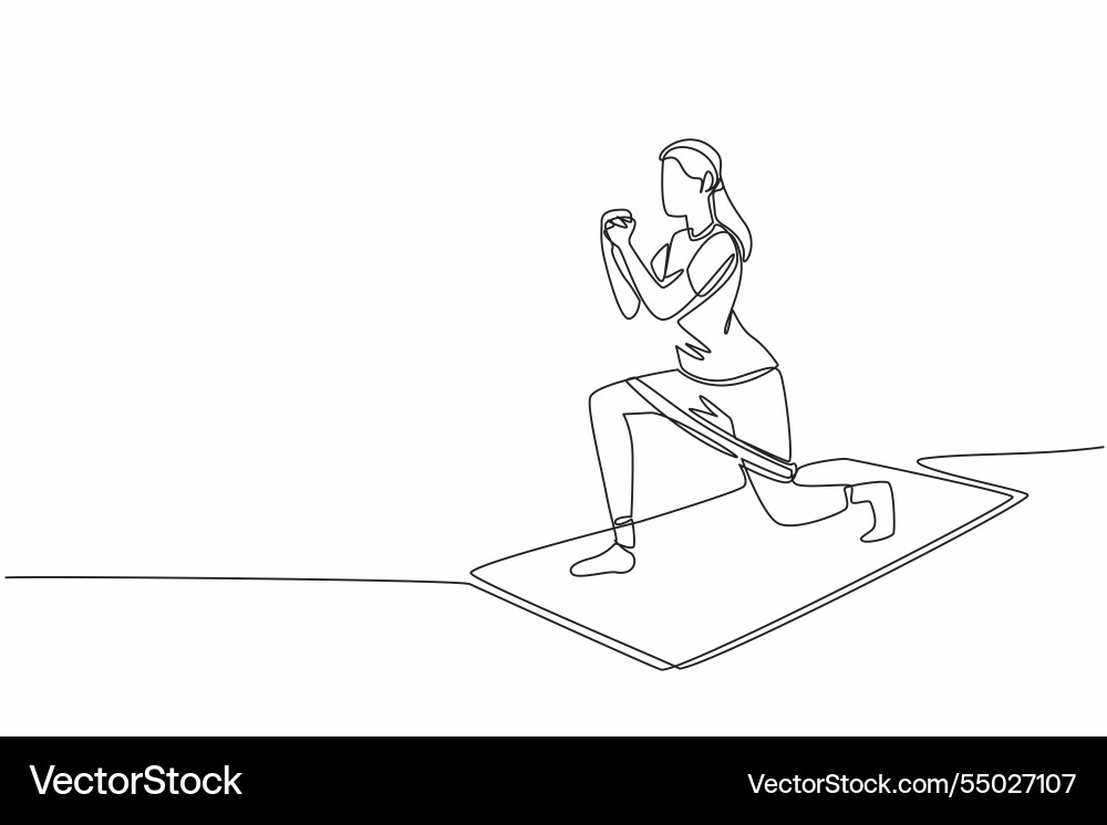 Continuous one line drawing a woman exercising Vector Image