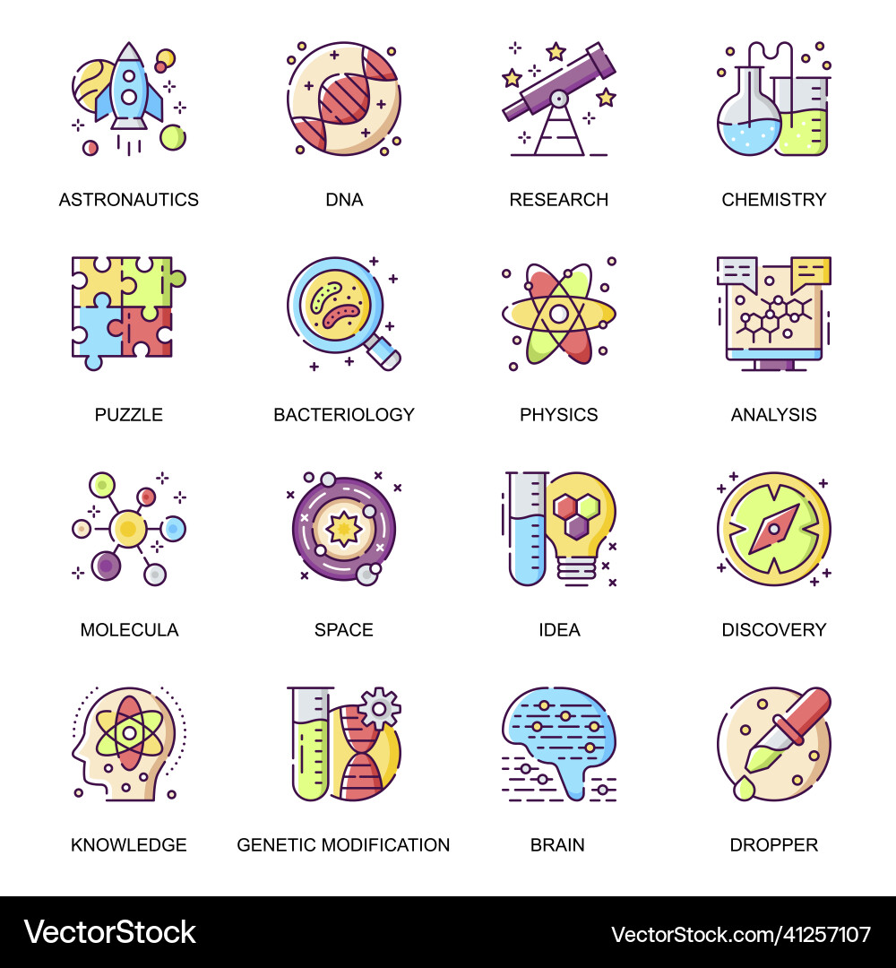 Science research flat icons set astronautics Vector Image
